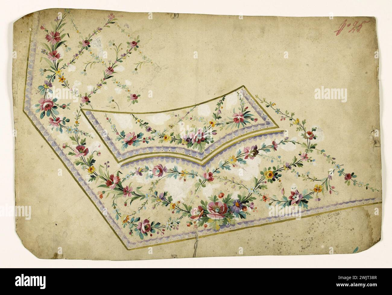 Anonymous. Embroidery drawing project. Pencil and gouache on a map ...