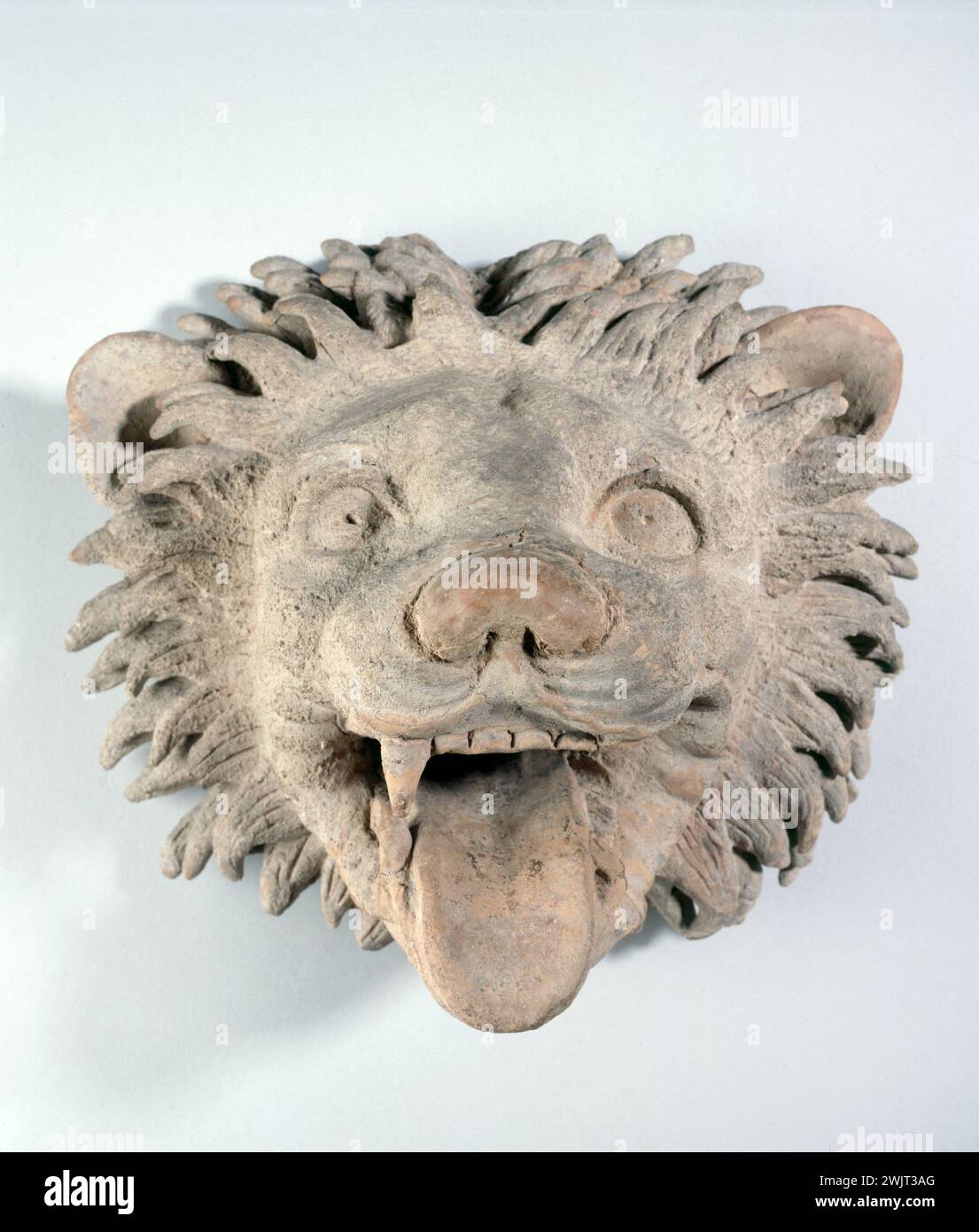 Lion head in terracotta (from the front), ancient Greece, 4th century ...