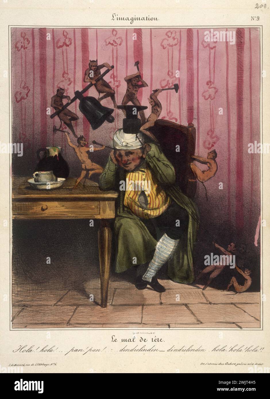Honoré Daumier (1808-1879). Imagination, number 9: headache. Engraving ...