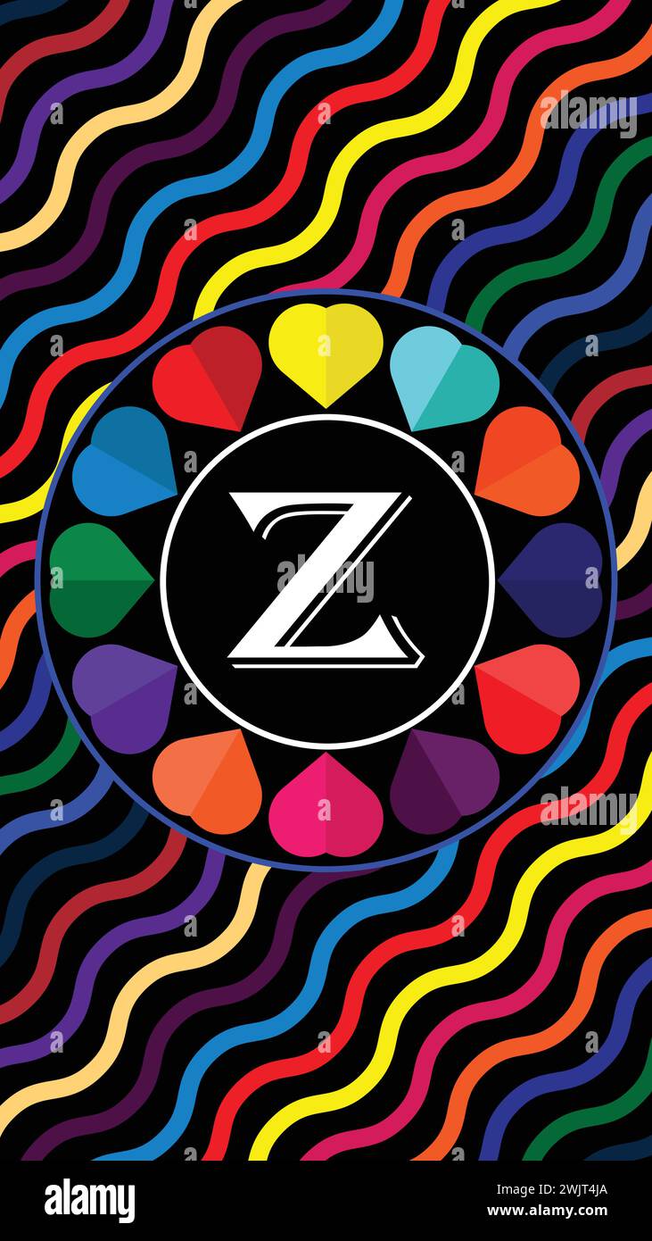 Z letter in circle of colorful hearts with colorful wave pattern ...