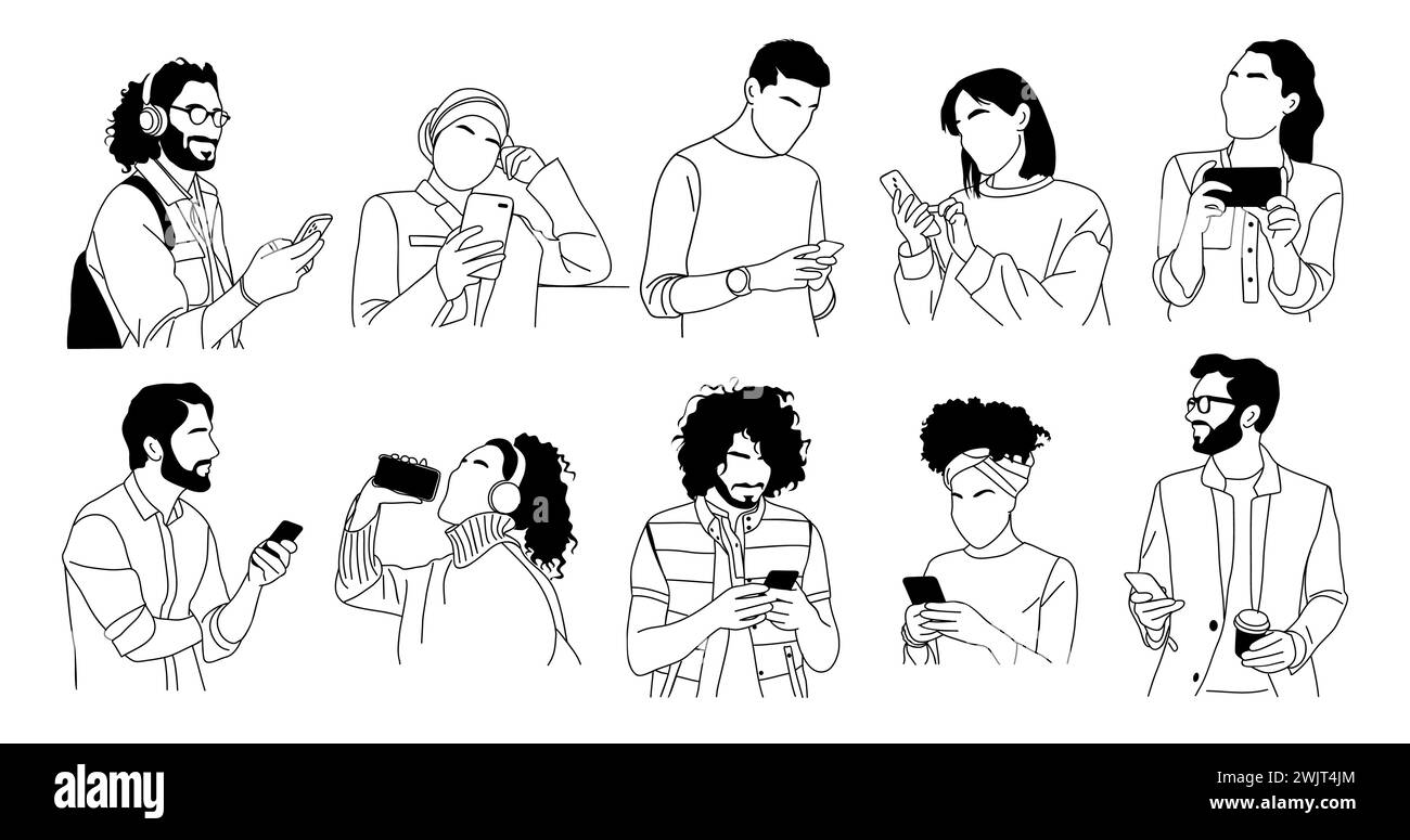 Different People holding, using mobile phones set Stock Vector Image ... Different People holding, using mobile phones set Stock Vector Image ...