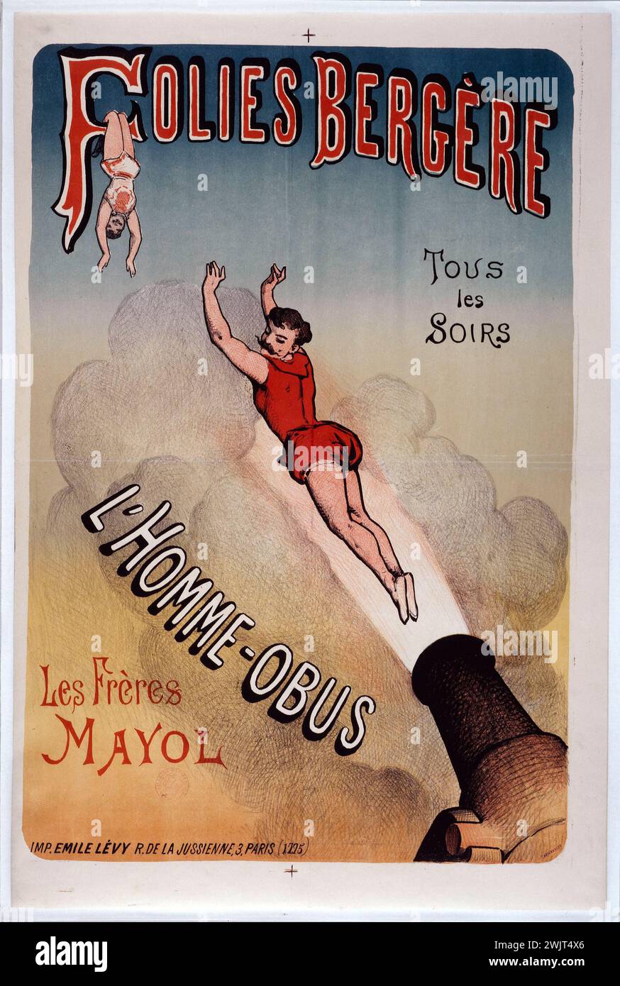 Emile Levy. Folies-Bergère, the man-Obus, the Mayol brothers. Poster ...