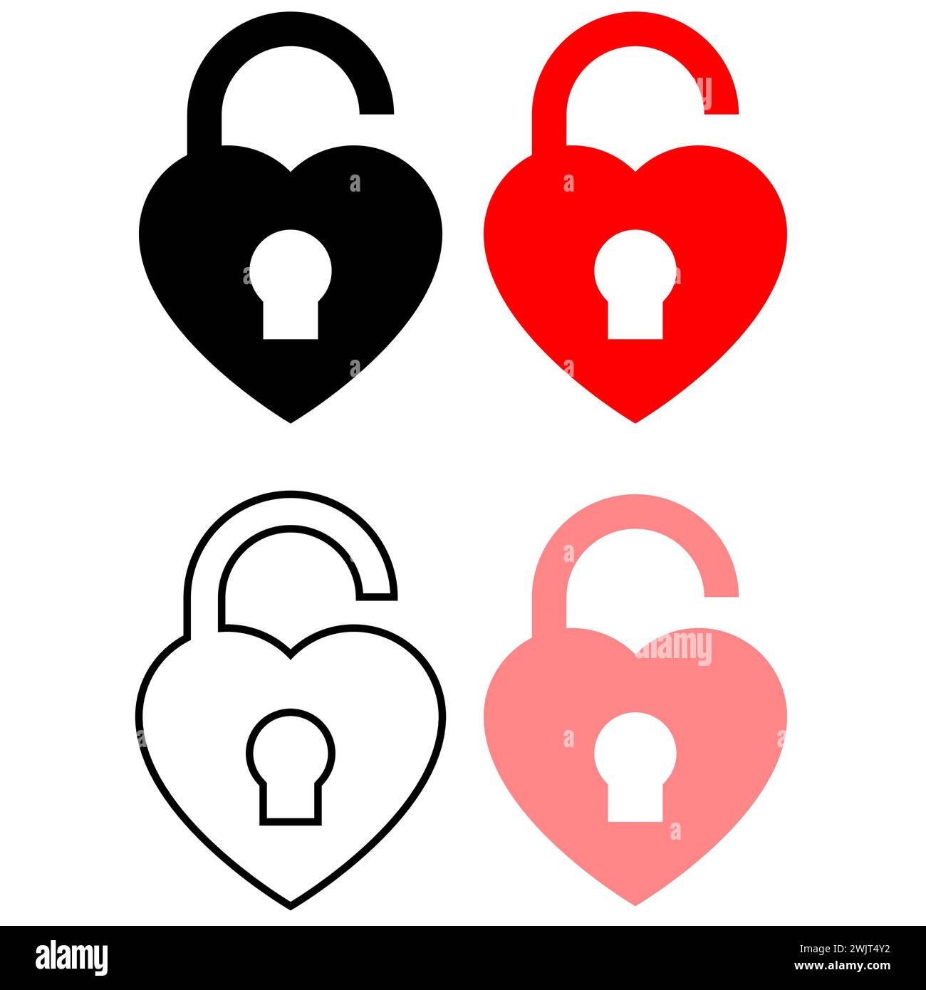 Heart unlock icon open. Flat vector stock illustration. Heart shaped ...