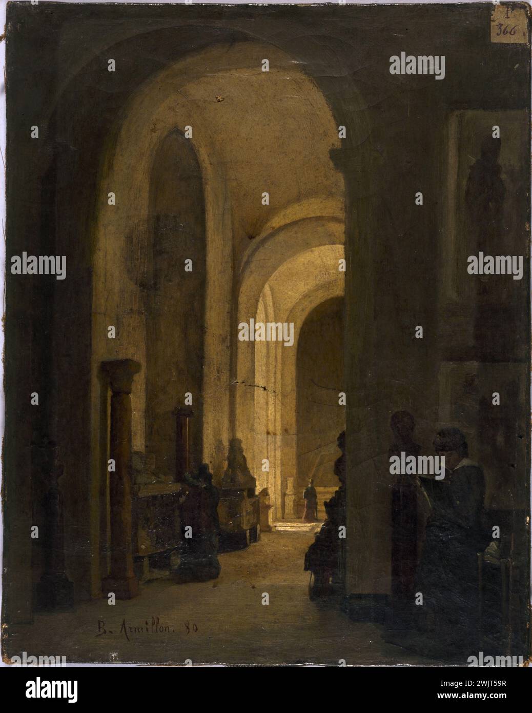B. Armillon. "A Louvre corridor (under the Denon staircase)". Oil on ...