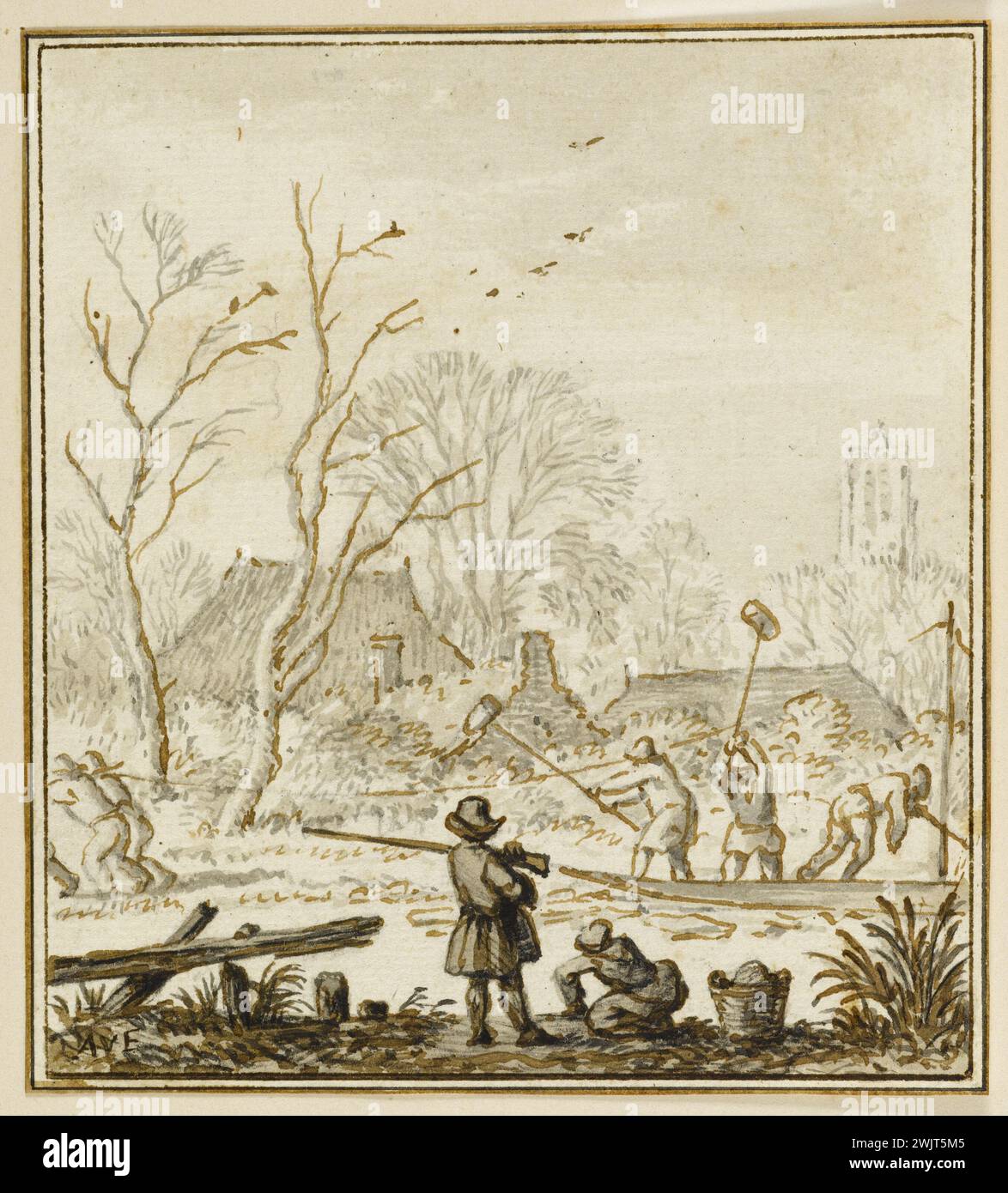 Allart van Everdingen (1621-1675). FEBRUARY. Drawing in the wash of ...