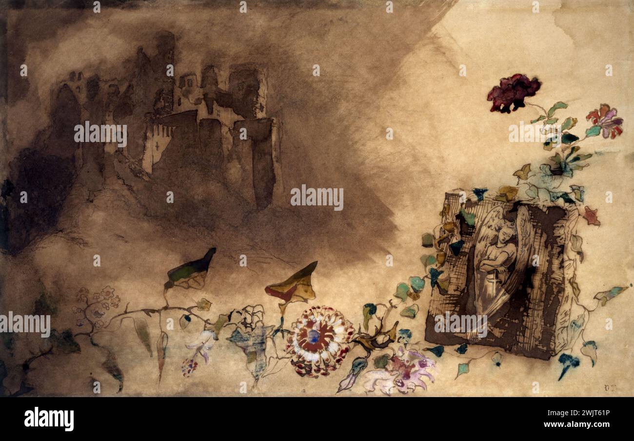 Victor Hugo (1802-1885). "Burg to the angel". Plume and brown ink wash ...