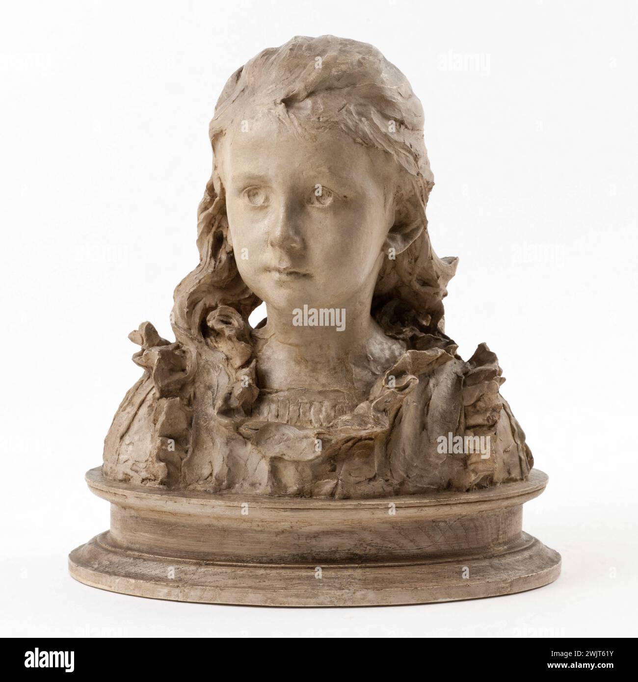 Alexandre Jean Joseph Falguière (1831-1900). Young girl bust. Tinted ...