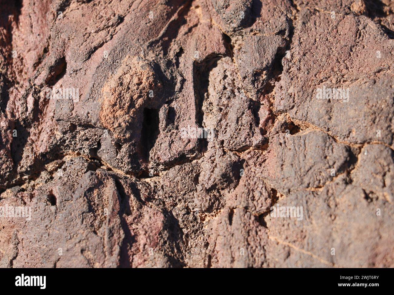 Red lava magma rock texture close up. Geology of Canary island Tenerife ...