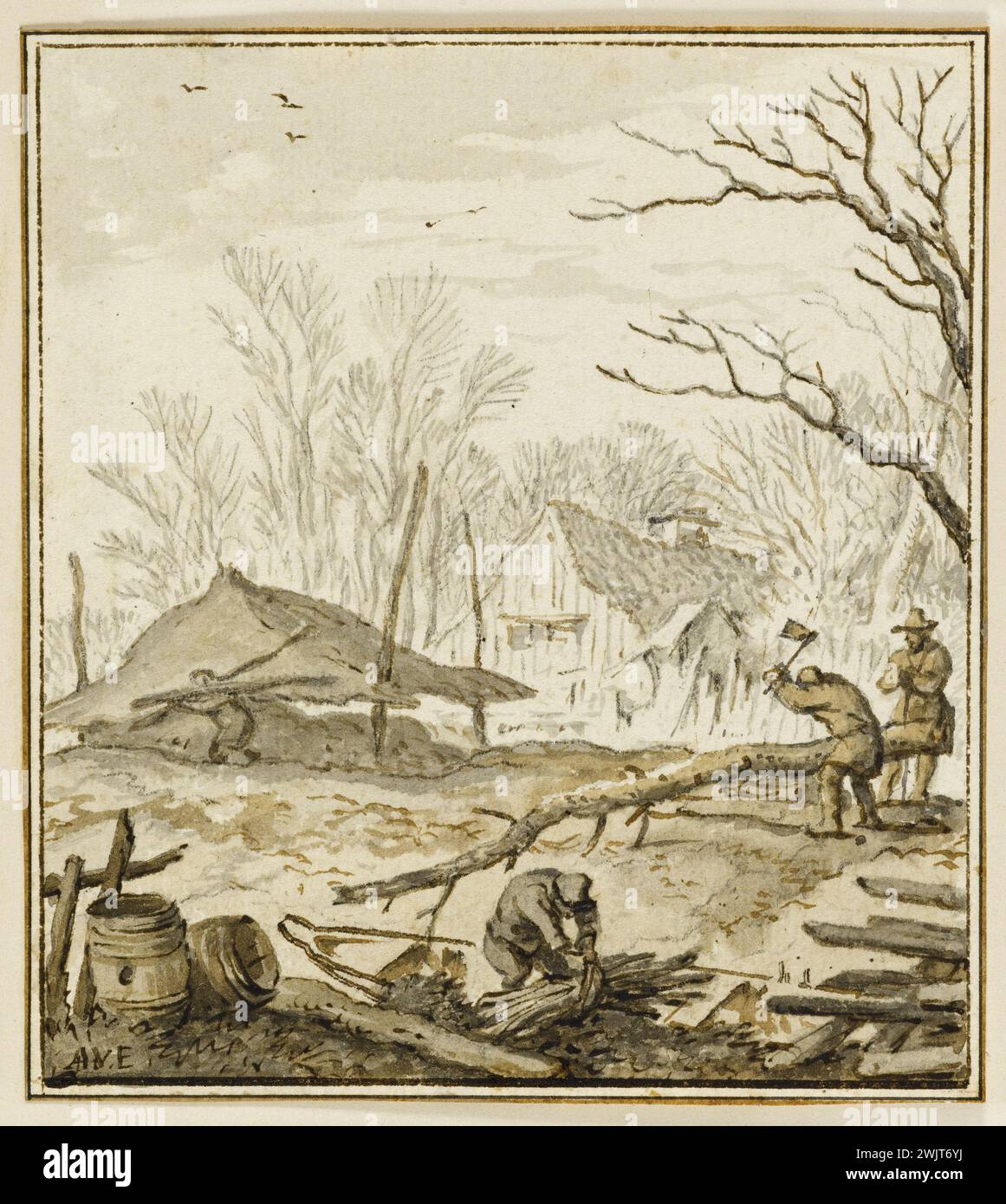 Allart van Everdingen (1621-1675). March. Drawing in the wash of bistre ...