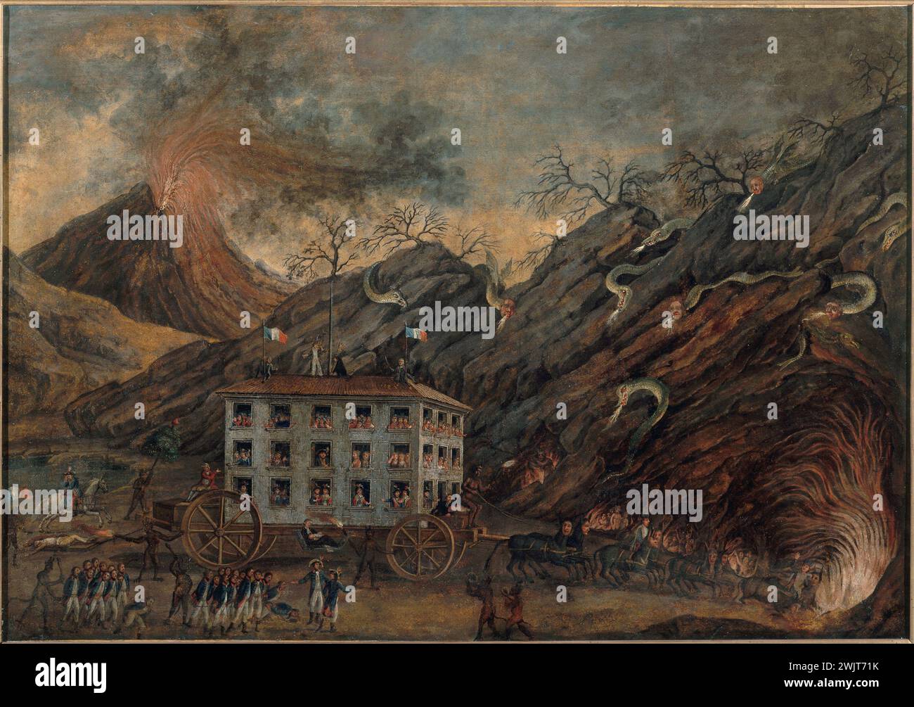 Satirical allegory appearing a descent into hell ", 18th century. Oil ...