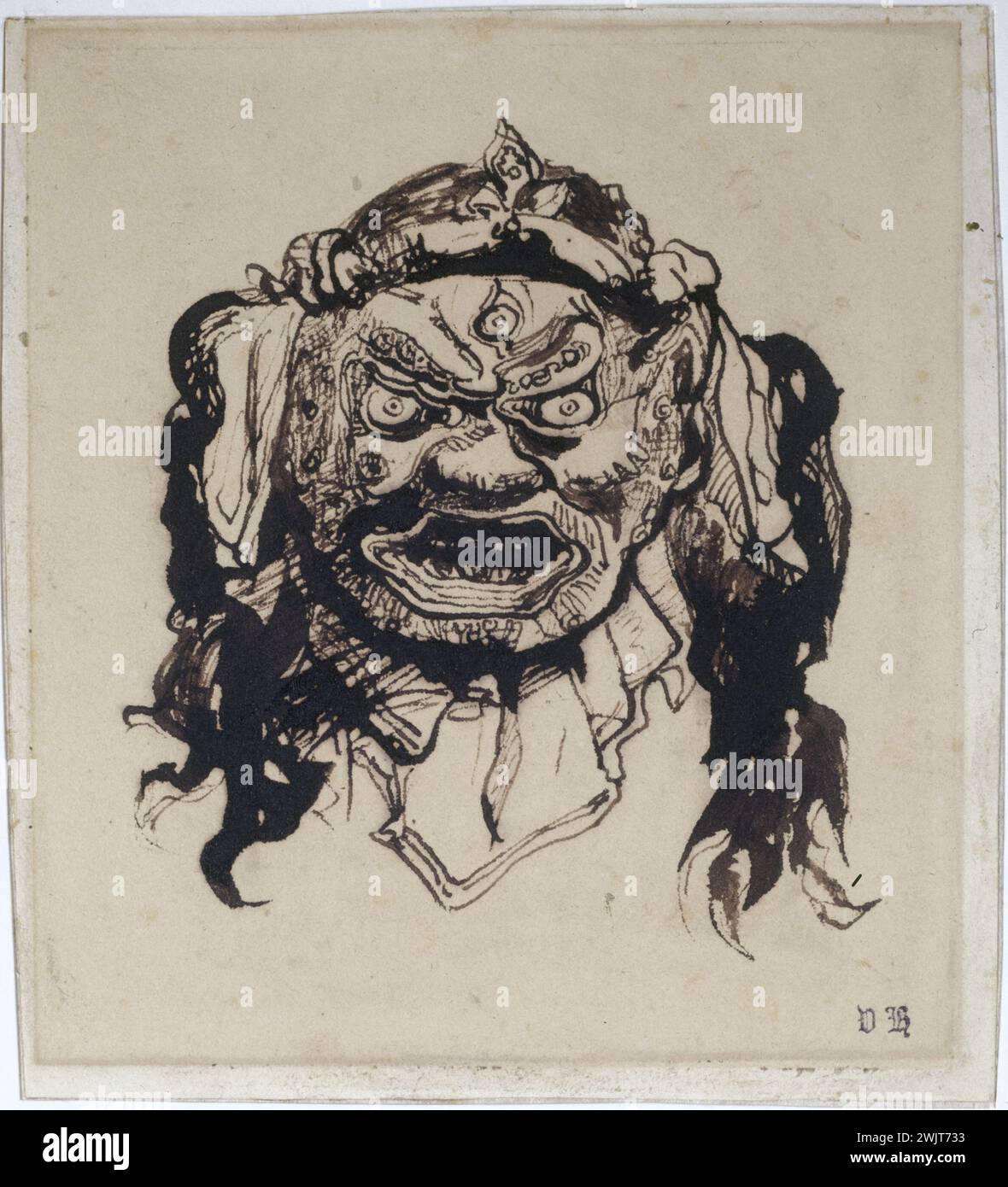 Victor Hugo (1802-1885). "Nightmare head" (or Chinese mask). Drawing ...