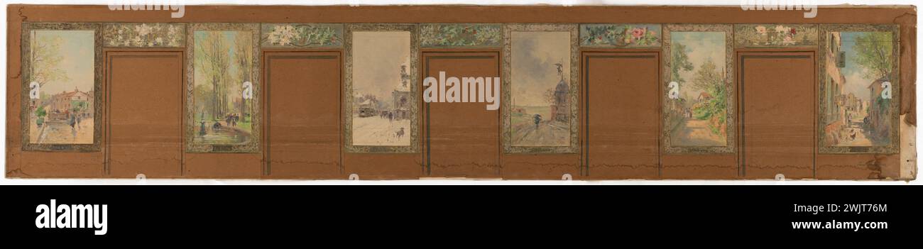 Pierre Vauthier (1845-1916). "Views of Vanves". Sketch for the town ...