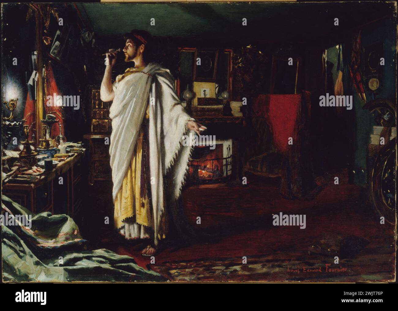 Louis-Edouard Fournier (1857-1917). "Mounet-Sully make up in his lodge ...