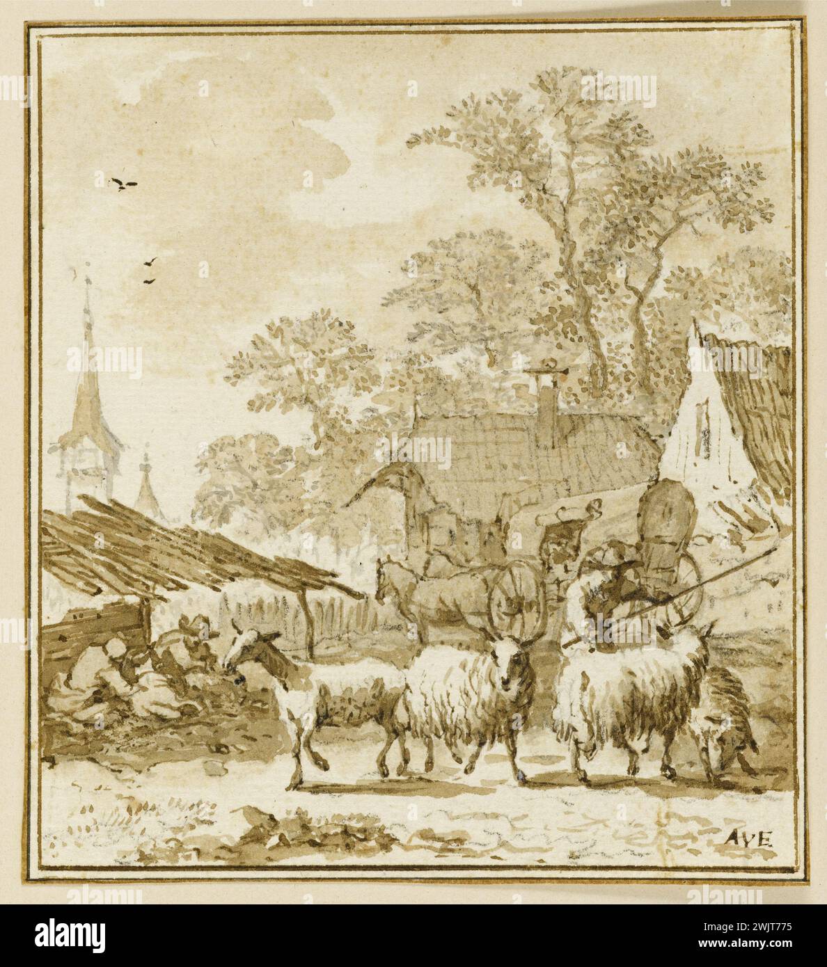 Allart van Everdingen (1621-1675). June. Drawing in the wash of bistre ...