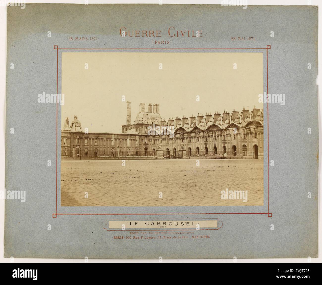 Municipality of Paris 1871. View of the carousel and the ruins of the ...