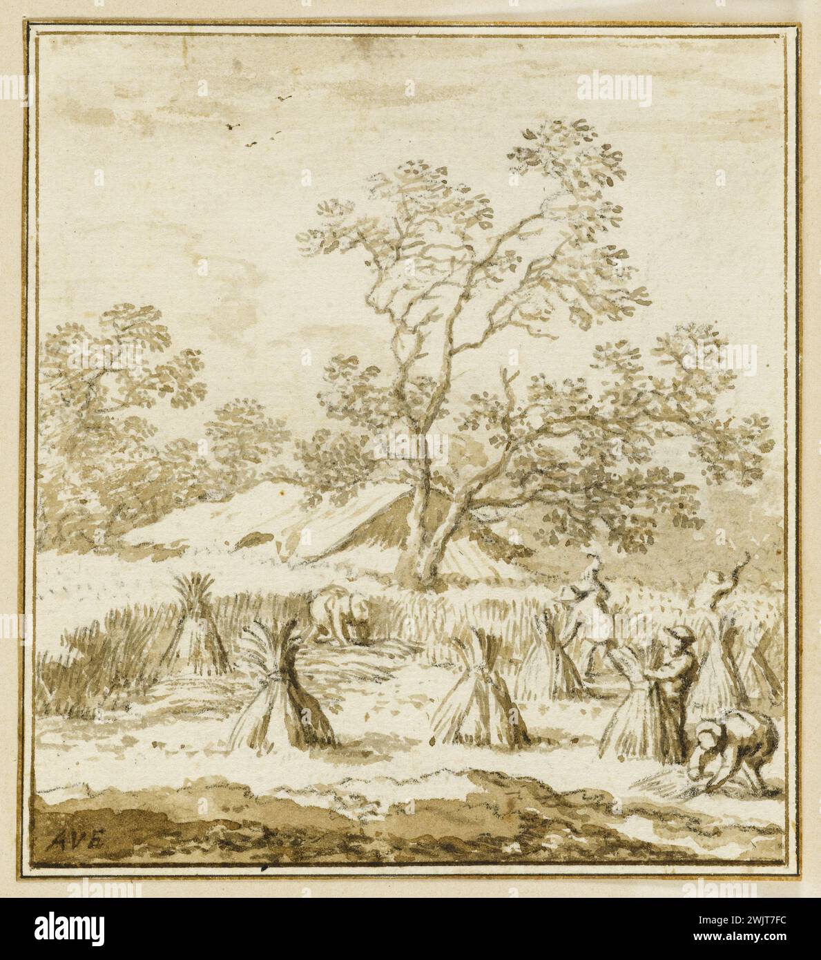 Allart van Everdingen (1621-1675). August. Drawing in the wash of ...