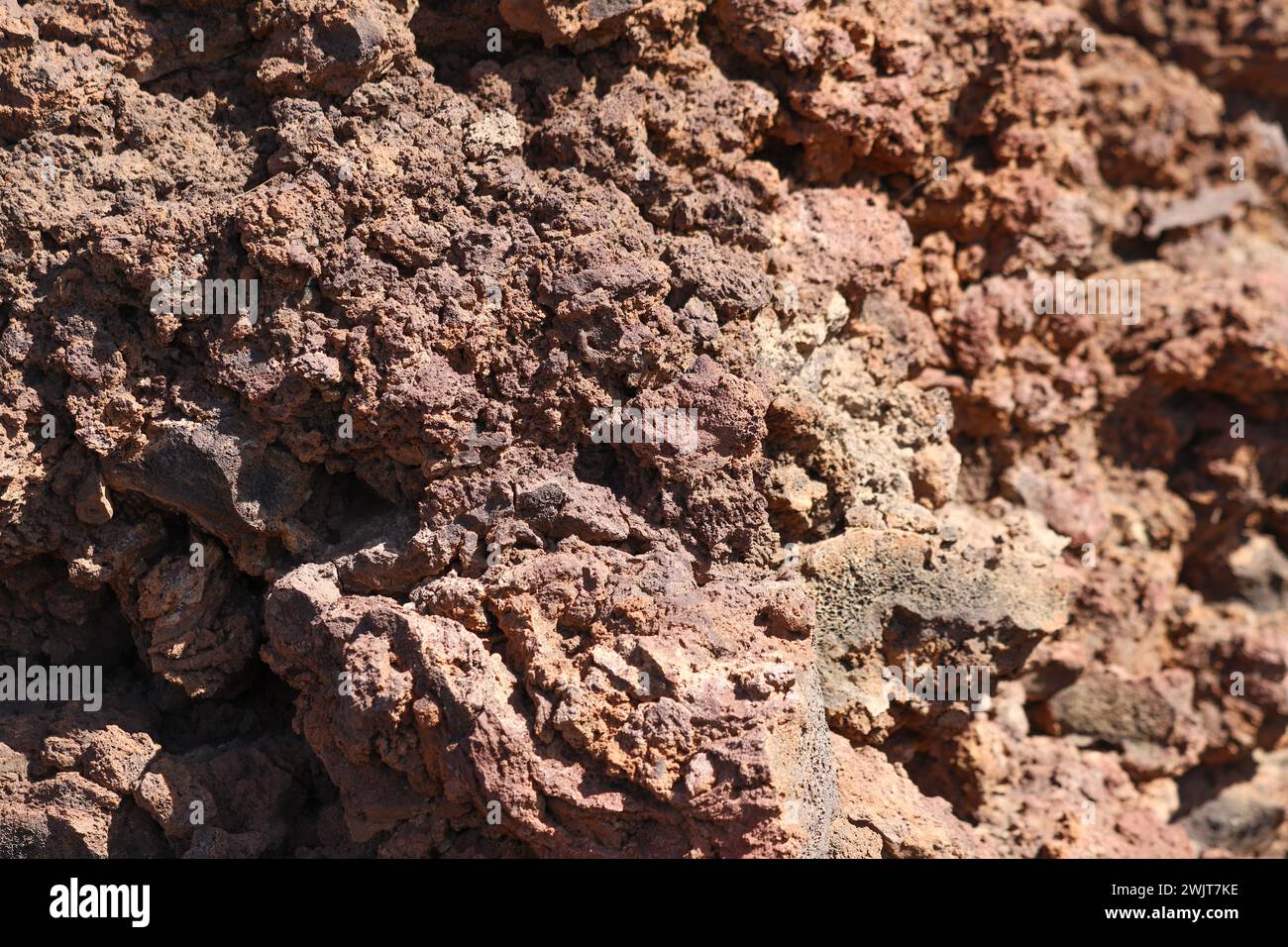 Red lava magma rock texture close up. Geology of Canary island Tenerife ...