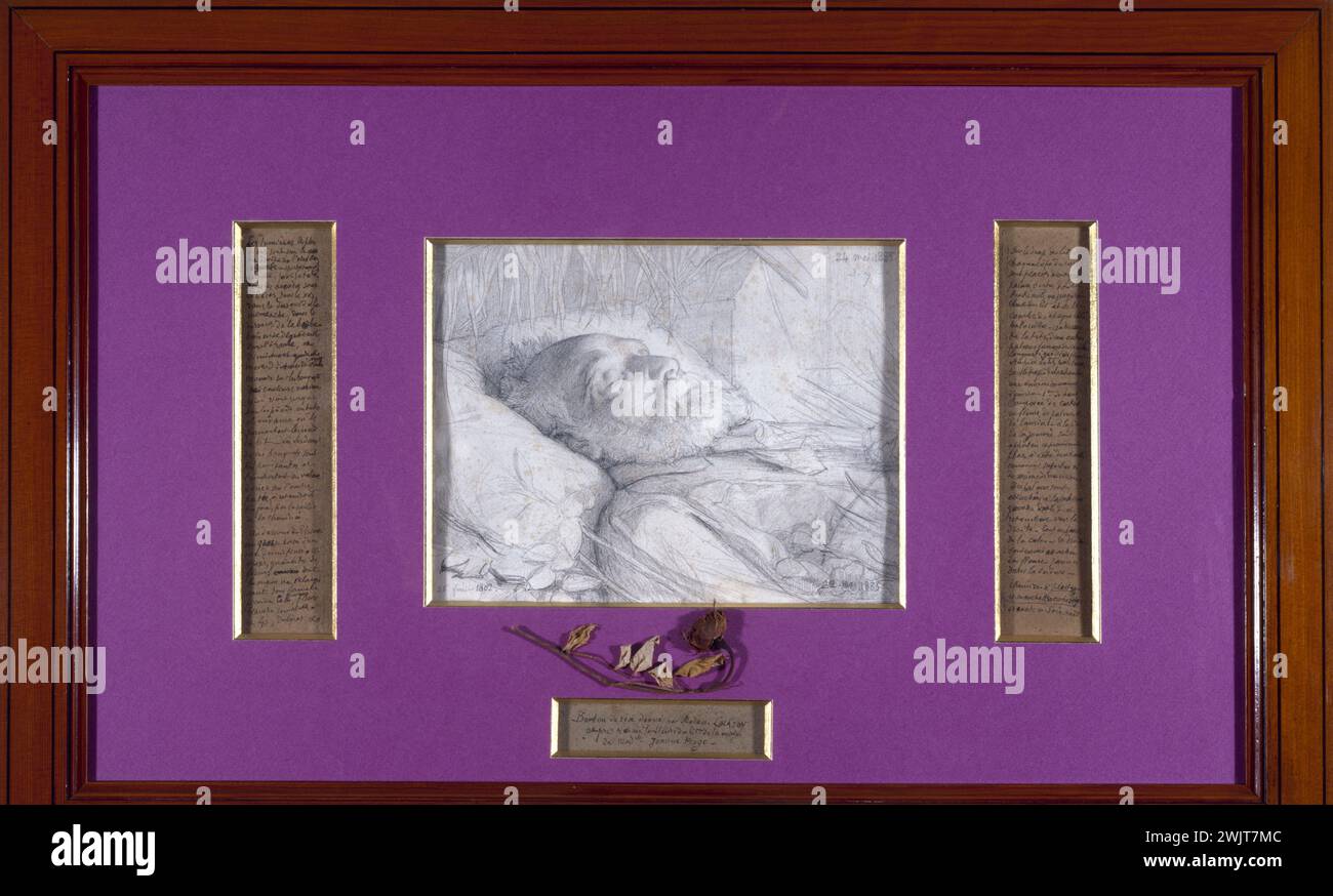 Victor Hugo on his deathbed (joined to the drawing, a pink button given ...