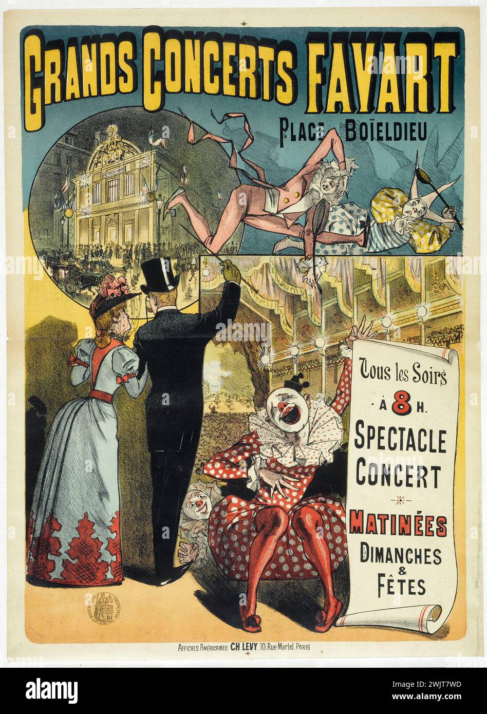 Charles Lévy. Large Favart concerts, Place Boïeldieu. Poster. Color ...