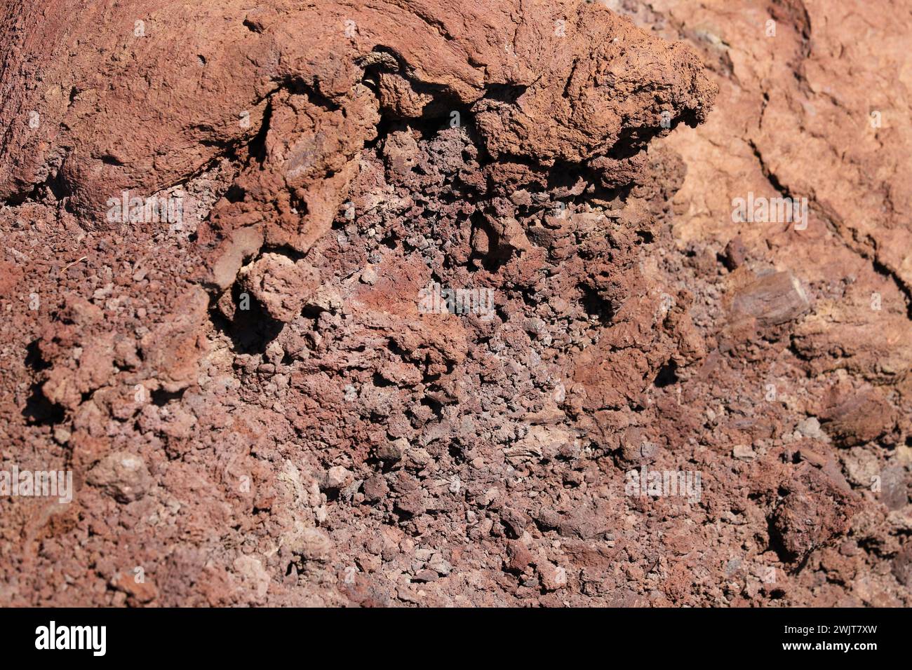 Red lava magma rock texture close up. Geology of Canary island Tenerife ...