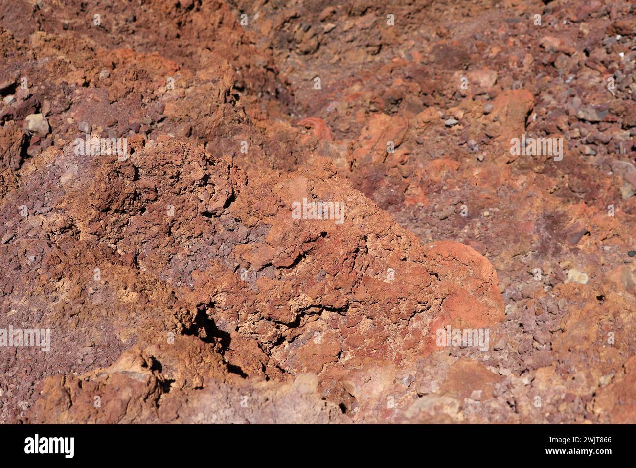 Red lava magma rock texture close up. Geology of Canary island Tenerife ...