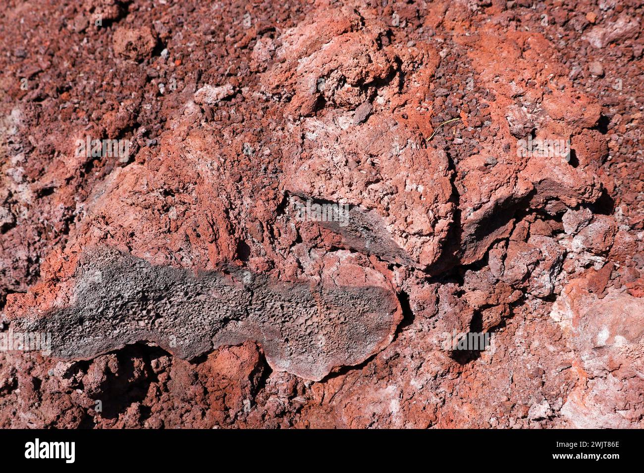 Red lava magma rock texture close up. Geology of Canary island Tenerife ...