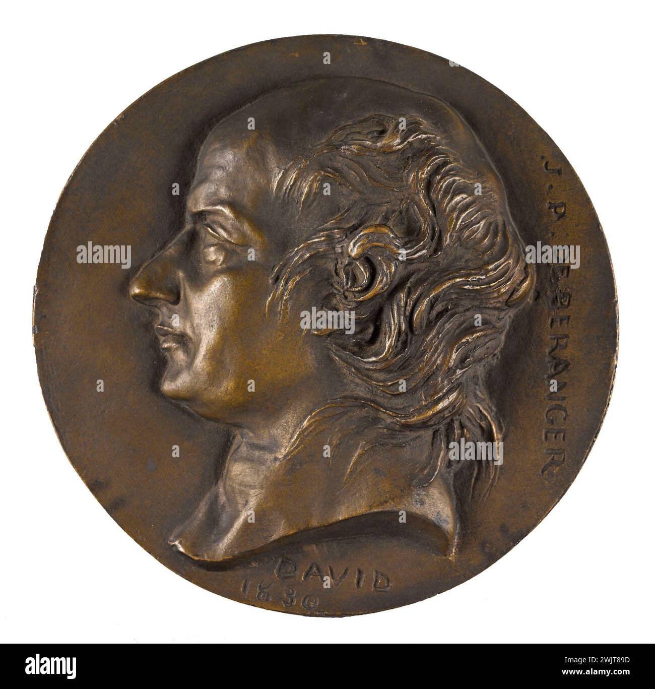 David d'Angers (1788-1856). Portrait of Pierre-Jean de Béranger (1780-1857), chansonnier. Bronze ...
