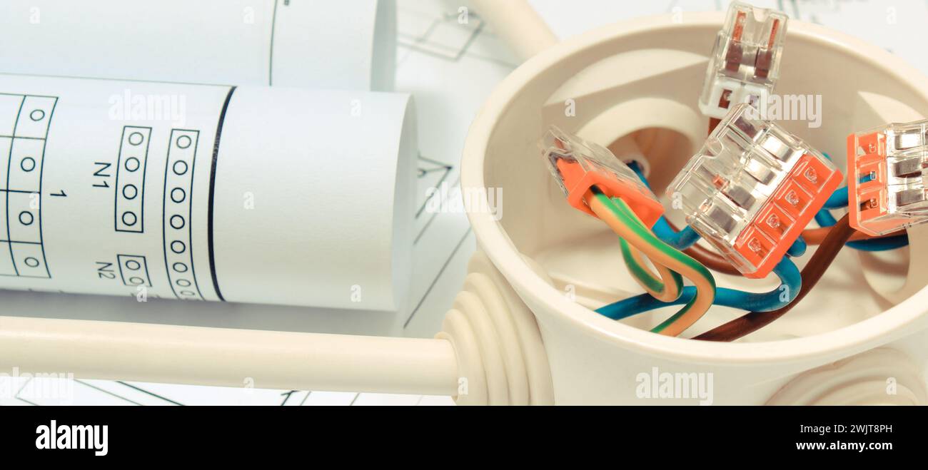 Electrical box with connections of electric copper wires and ...