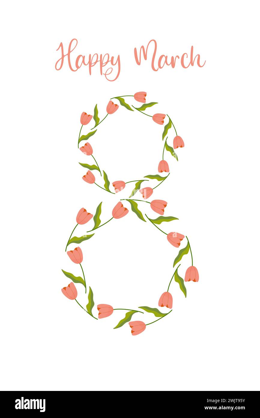 March 8, floral number and caption for your card, congratulations ...