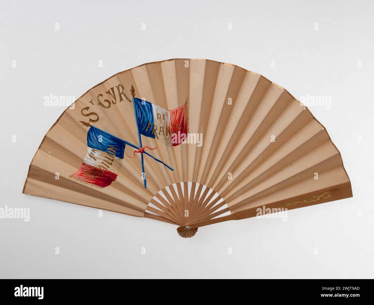 EVENTAIL. "Bal de Saint-Cyr, 1st battalion of France". Papier gouache ...