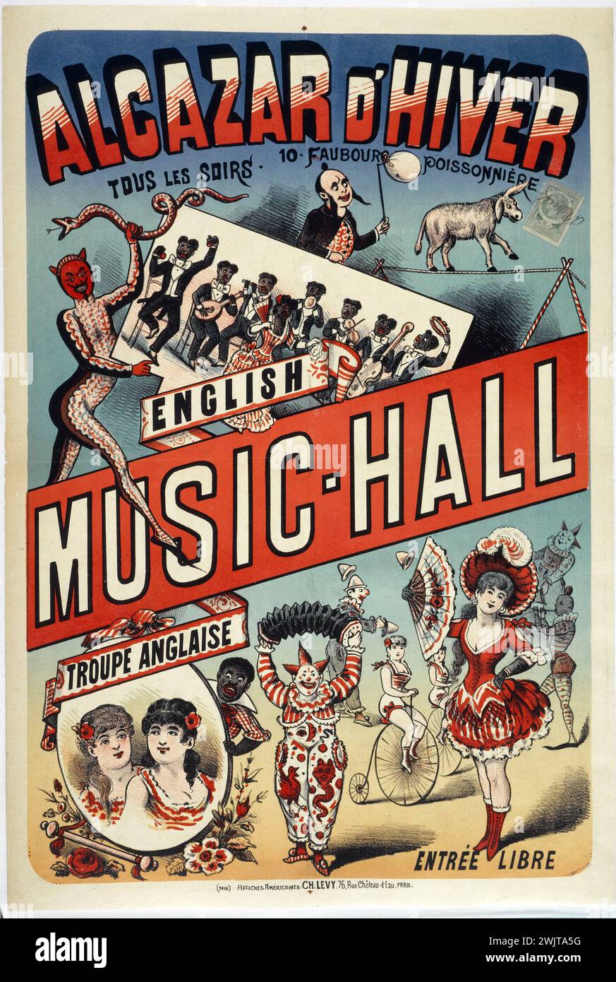Charles Lévy. "Winter Alcazar, English music-hall". Poster. Color ...