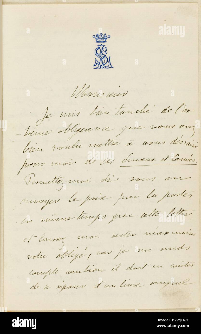 Letter from Spoelberch from Lovenjoul. Ink on paper. Paris, Balzac ...