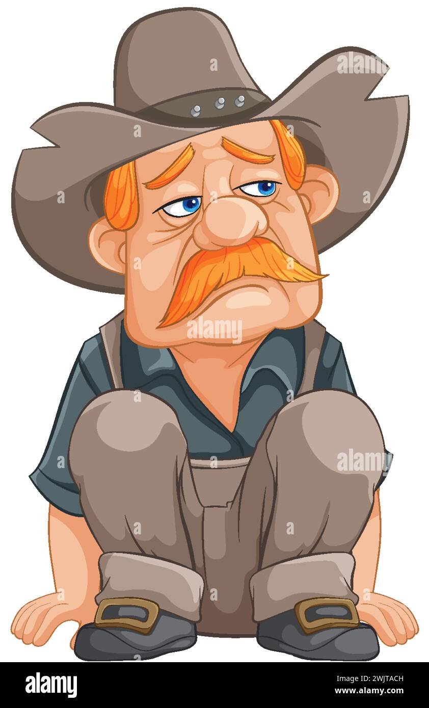 Cartoon cowboy with a frown sitting down Stock Vector Image & Art - Alamy