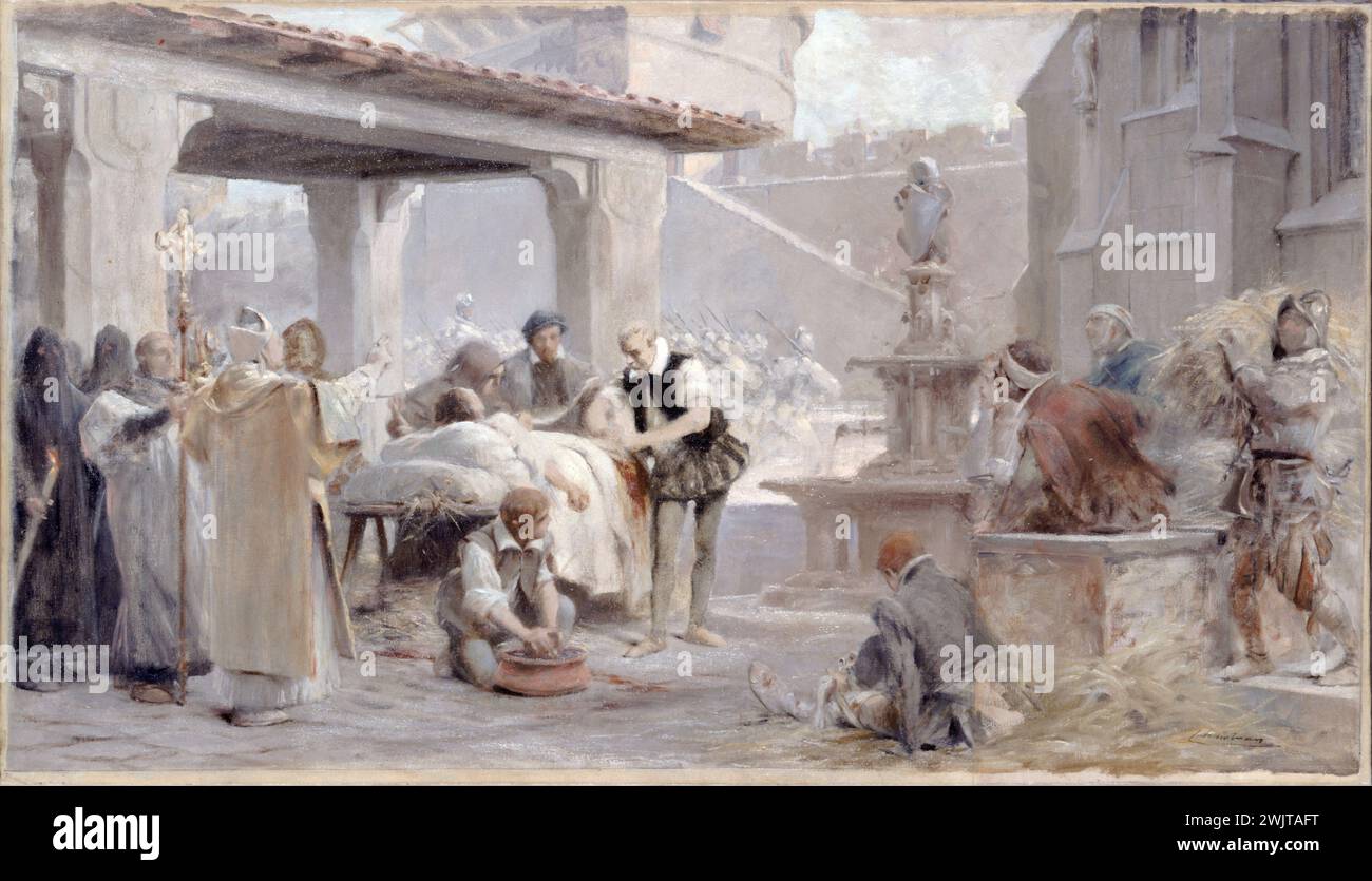 Théobald Chartran (1849-1907). "Ambroise Paré, at the headquarters of Metz (in 1553), practicing ...