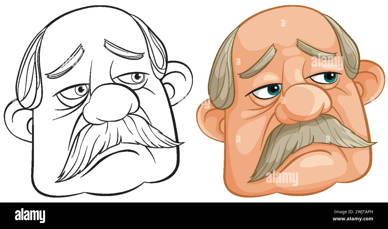 Two illustrations of a cartoon elderly man's face Stock Vector Image ...