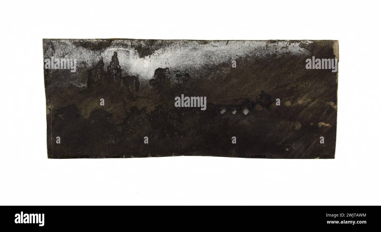 Victor Hugo (1802-1885). "Ruins". Pen and wash of brown ink, black ink ...