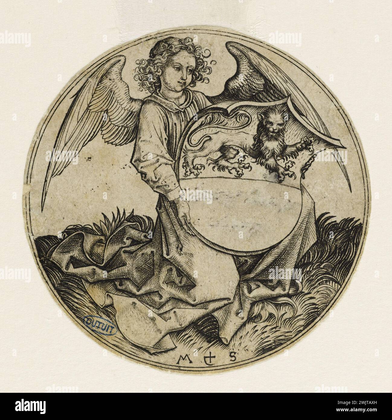 Martin Schonguer (around 1450-1495). Angel holding a shield in the lion ...