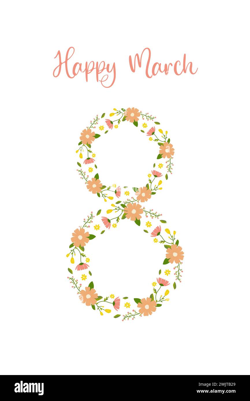 March 8, floral number and caption for your card, congratulations ...