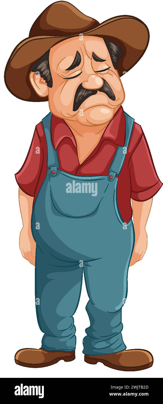 Cartoon of a sad cowboy with a drooping mustache Stock Vector Image ...