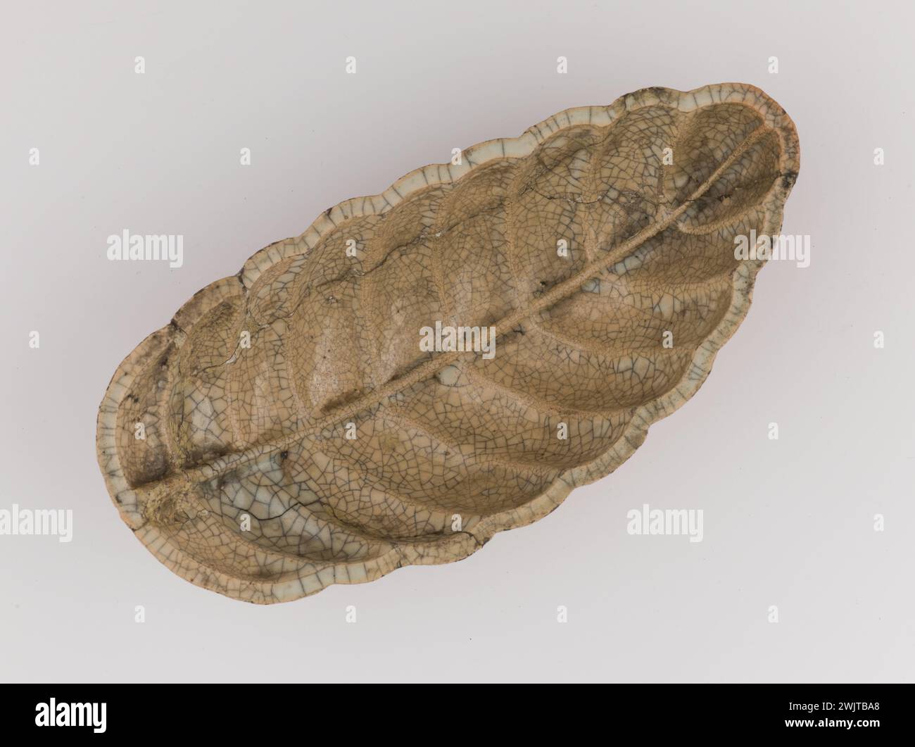 Cup (Mukozuke). Beige terracotta, cracked transparent glaze, raku style ...