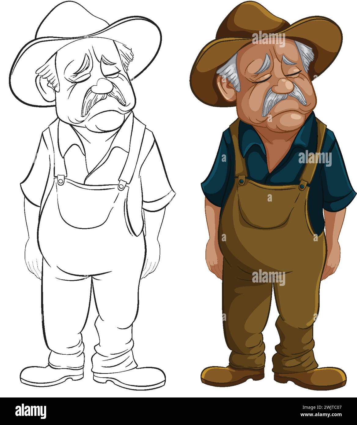 Cartoon of a sad elderly farmer in overalls Stock Vector Image & Art ...