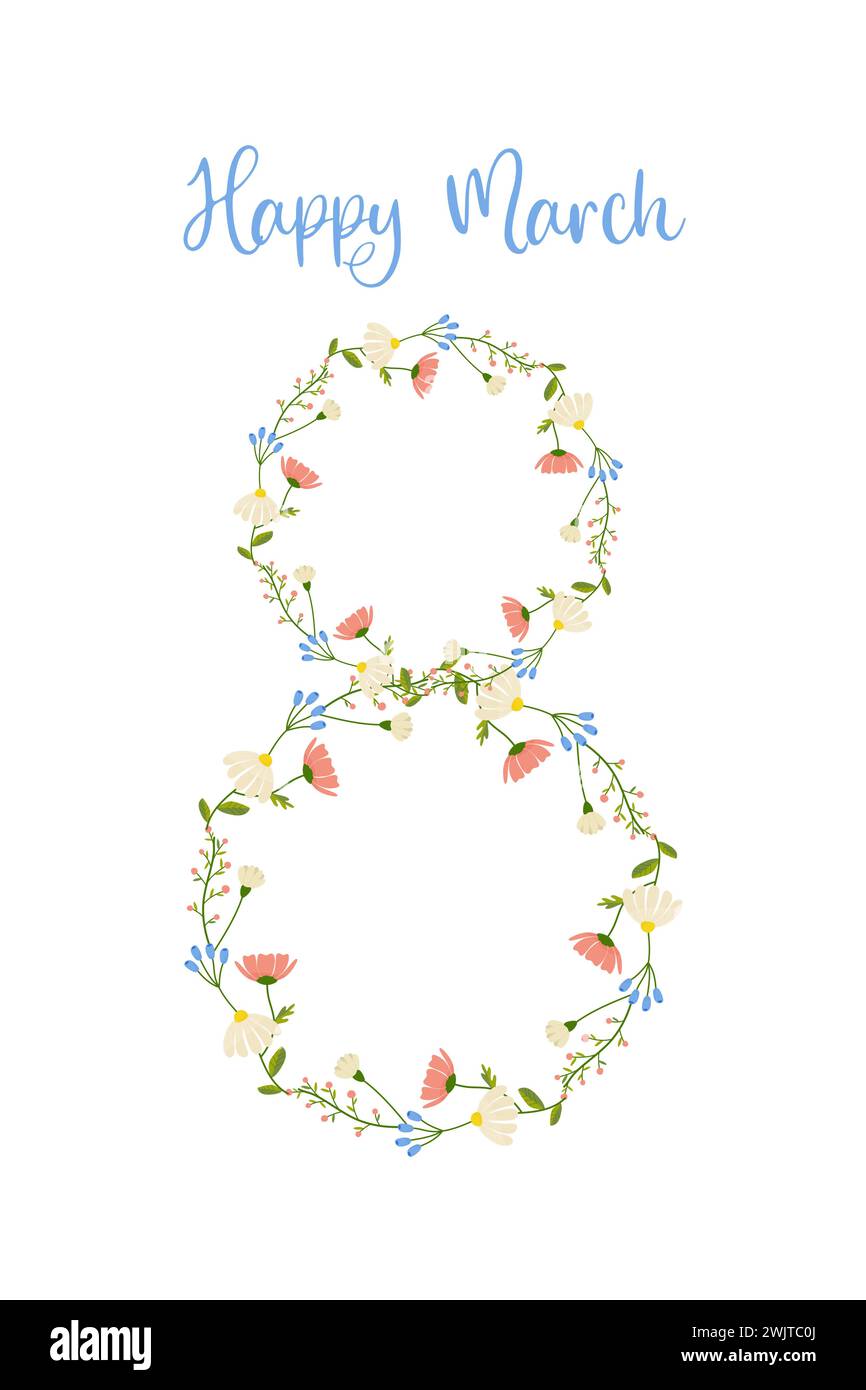 March 8, floral number and caption for your card, congratulations ...