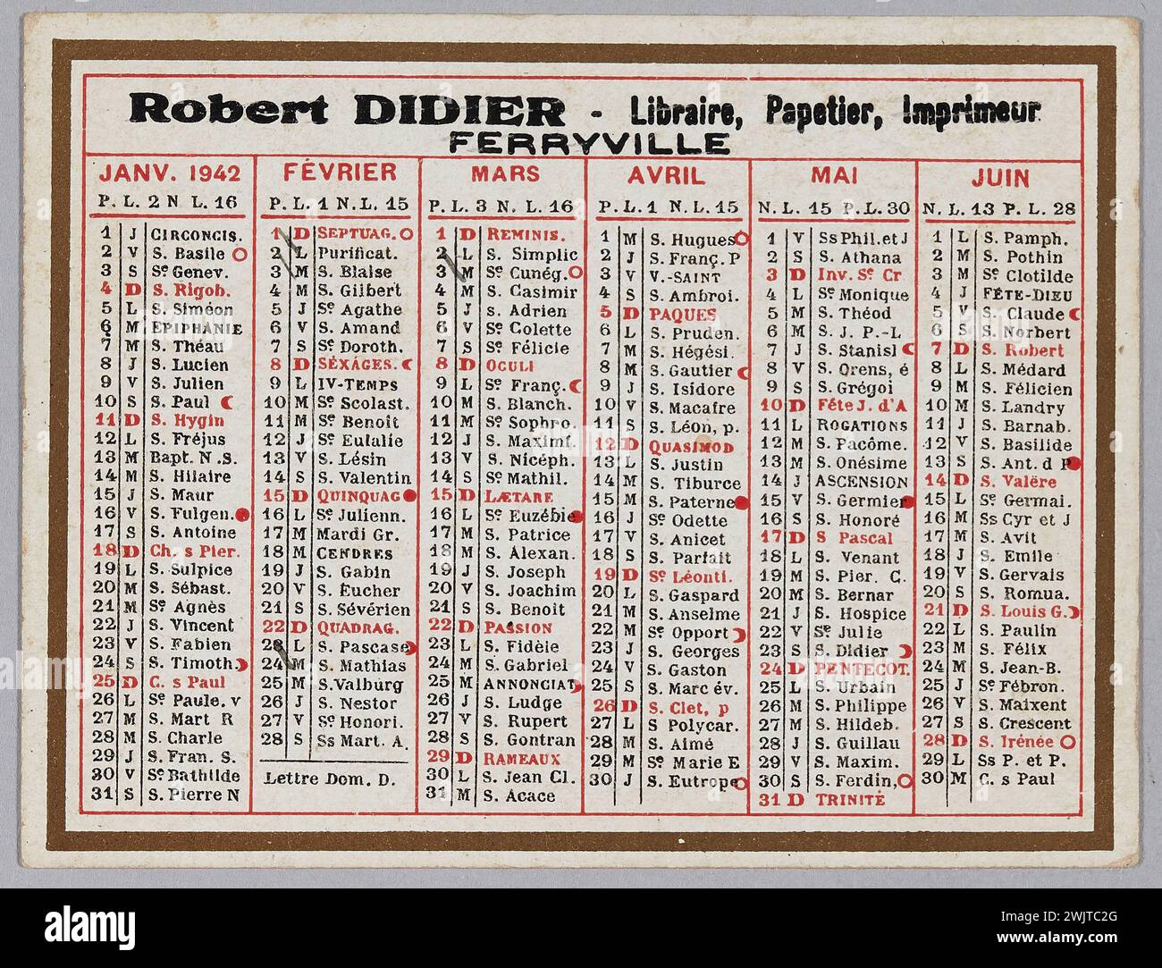 Robert Didier (printer) (n. - d.), Advertising calendar for the year ...