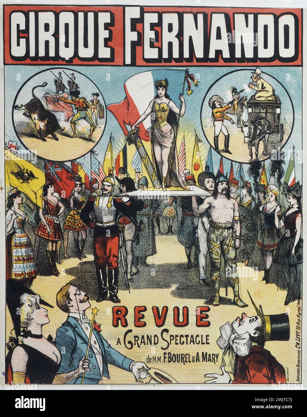 Charles Lévy. Cirque Fernando. Review at a big show. Poster. Color ...