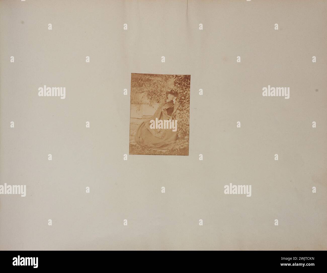 Album Allix, 1855-1860 ", woman sitting on the bench in the garden of ...