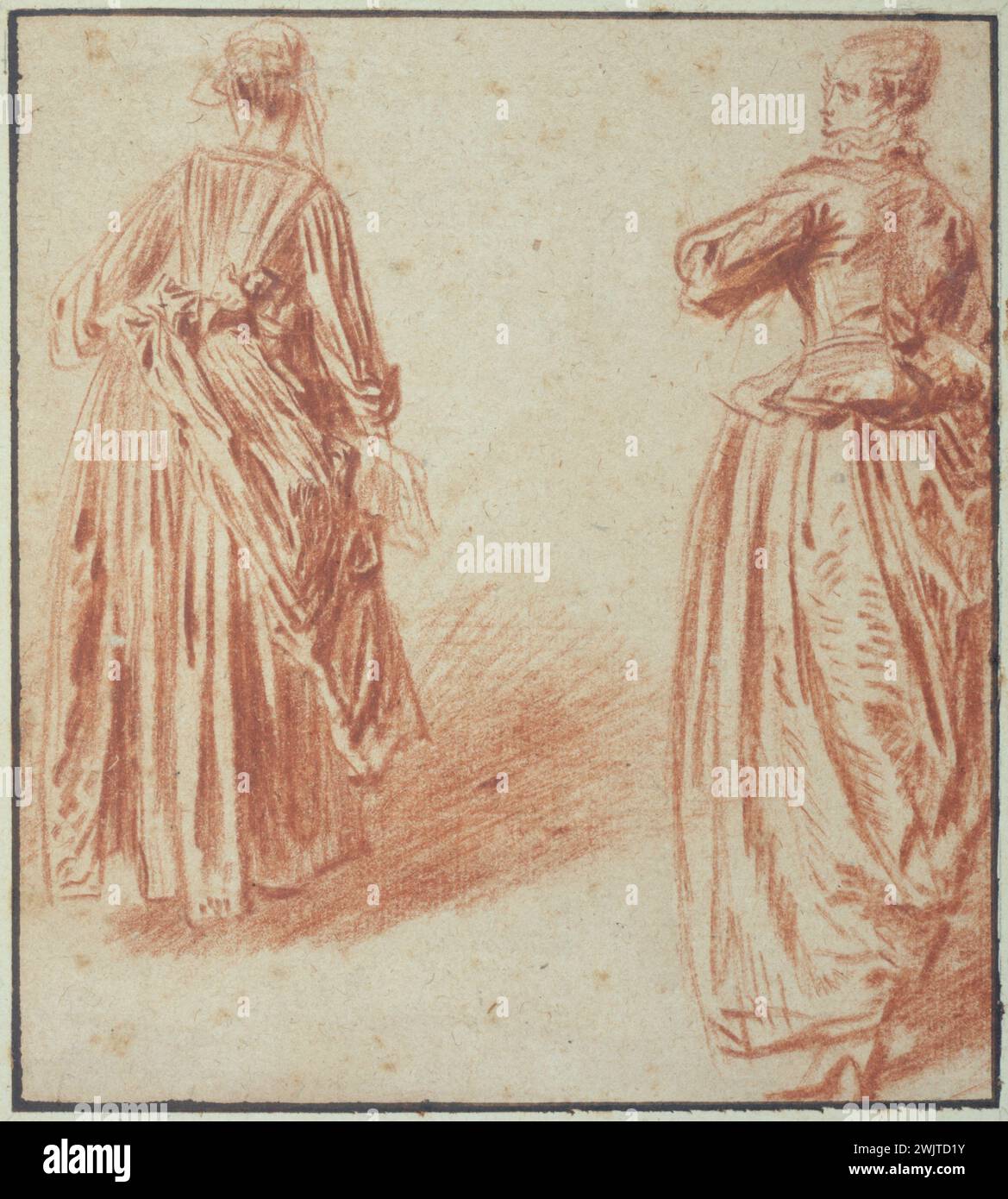 Jean-Antoine Watteau (1684-1721). "Study of two figures of women, back ...