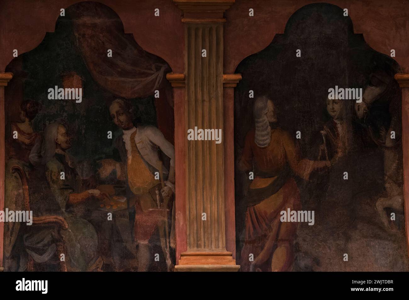 Two of several scenes representing the Parable of the Prodigal Son who ...