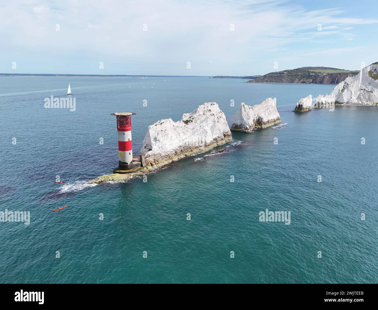 The Needles lighthouse Isle of Wight calm day blue sky drone , aerial ...