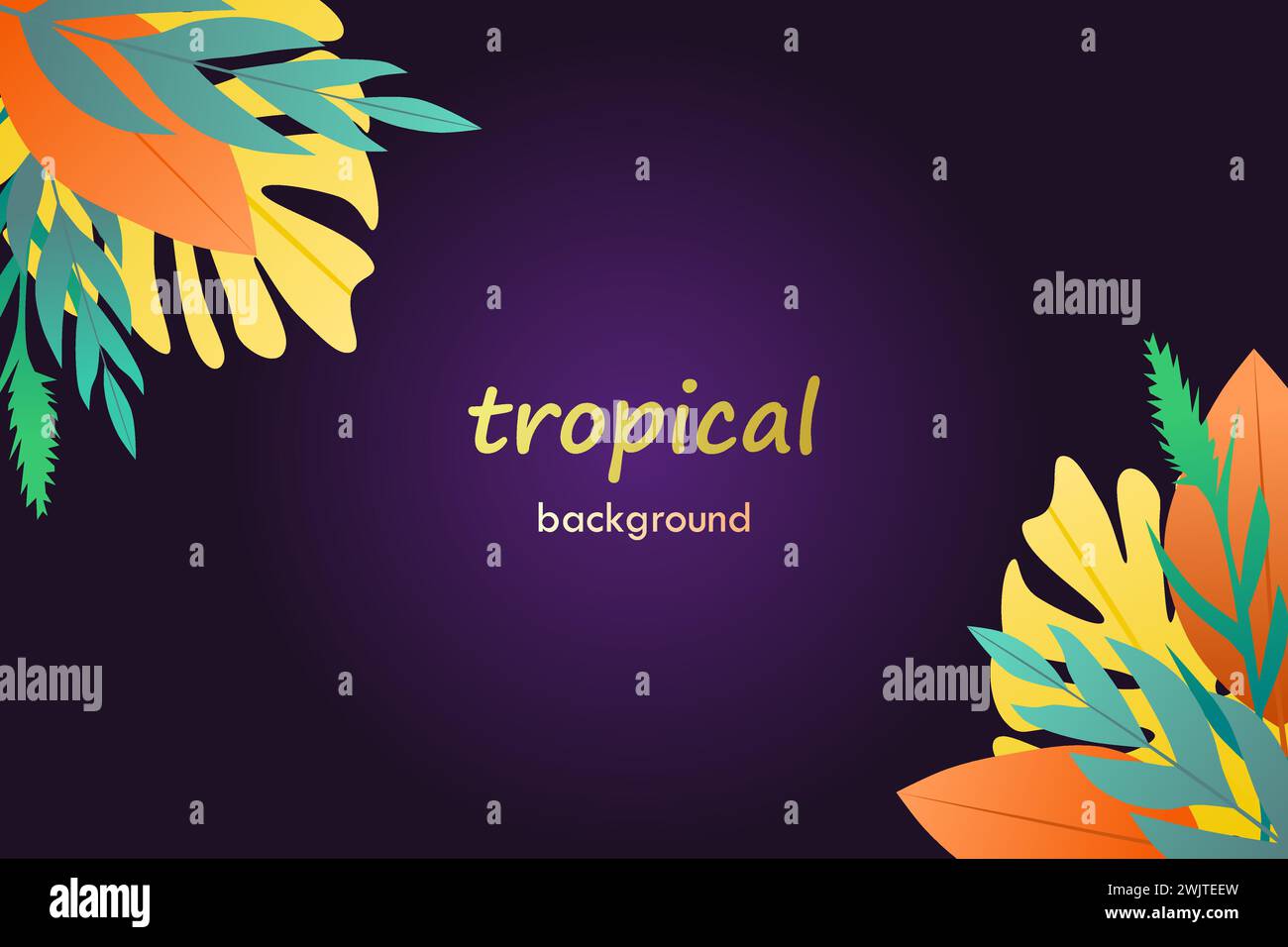 Tropical vector background with colorful leaves. Abstract foliage and ...