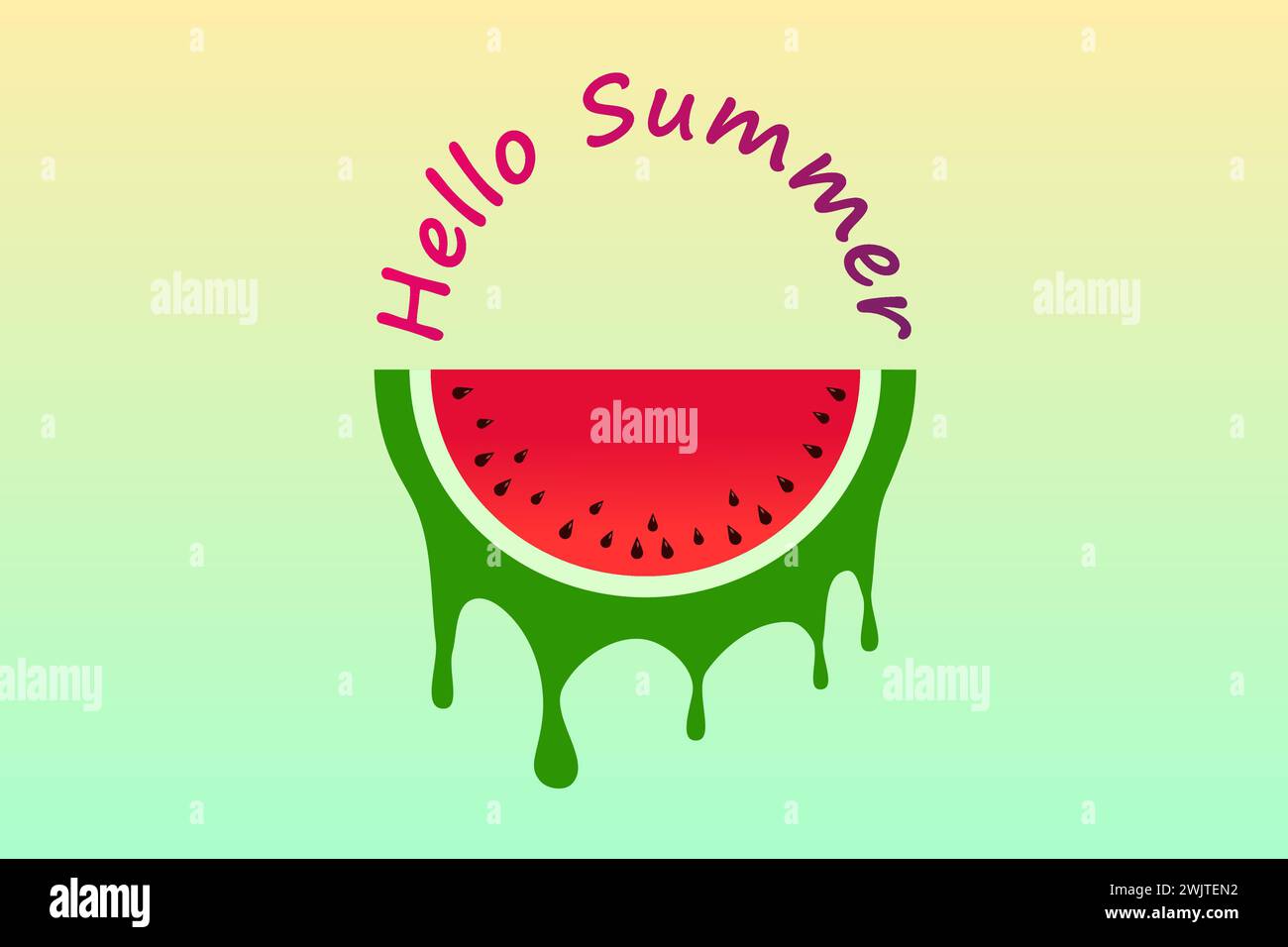 Sweet watermelons and lettering hello summer illustration background ...